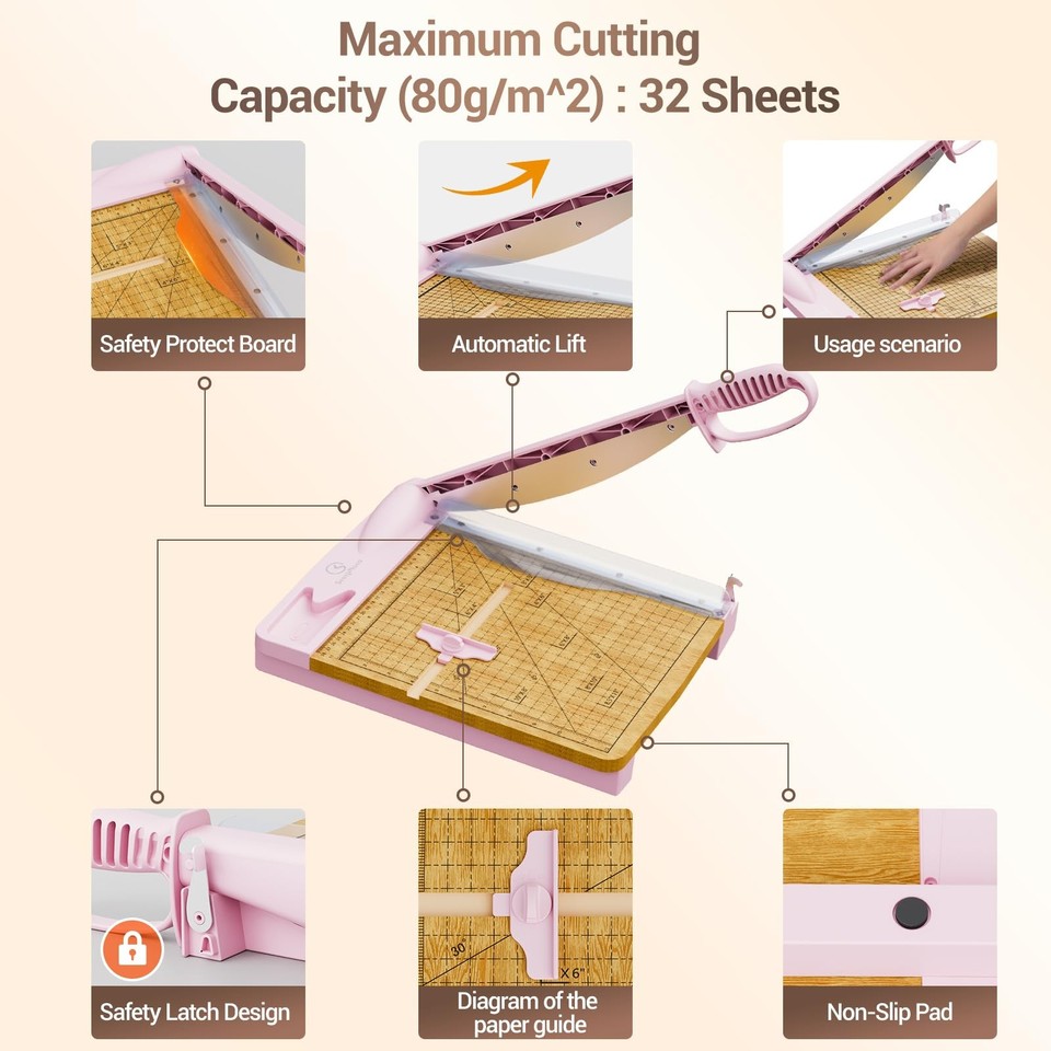 12 Inch Heavy Duty Paper Cutter, Wood Guillotine Paper Cutter & Paper ...