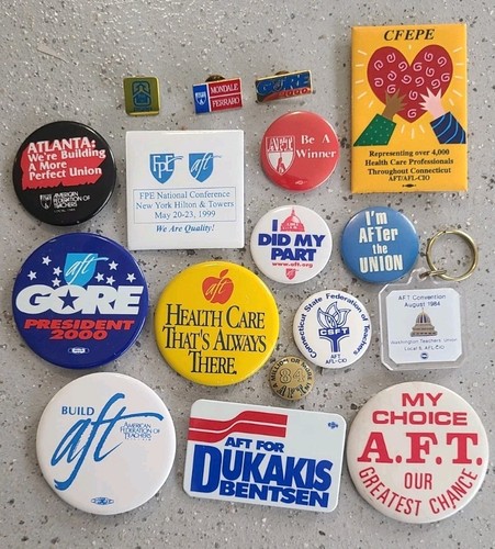 VTG Lot Of 17 AFT American Federation of Teachers Pins Buttons Labor ...