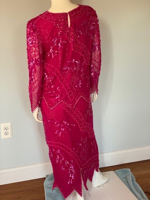 Vintage Hot Pink 100% Silk Beaded Sequined Semi Sheer India Top & Skirt ...