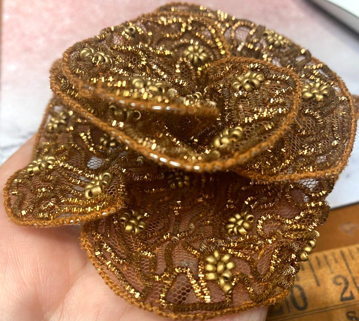 vintage beads netting metallic 5" layer 1940s flower … - Gem