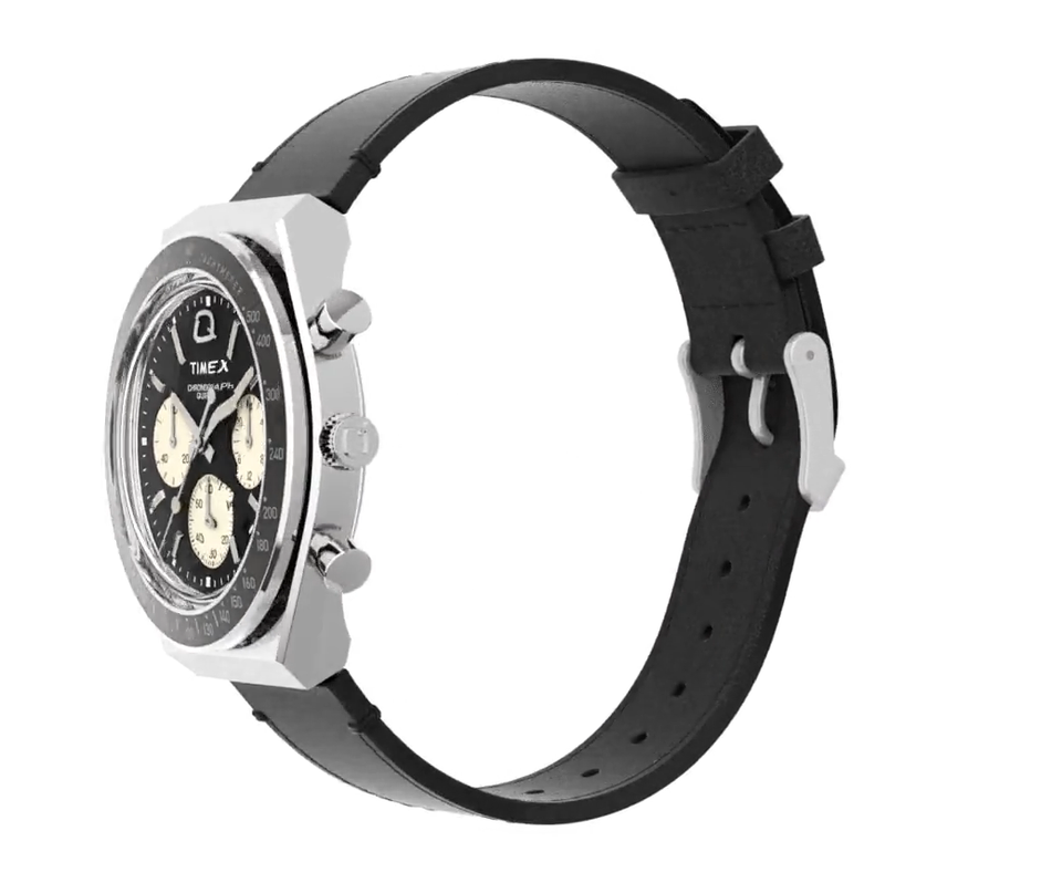 Timex Q Chronograph Motorsport Stainless Steel Leather Panda Watch ...