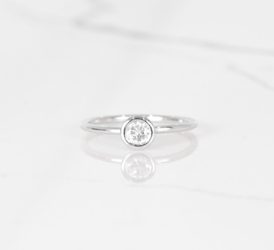 Bezel Round Diamond Solitaire Ring in 14k White Gold | eBay