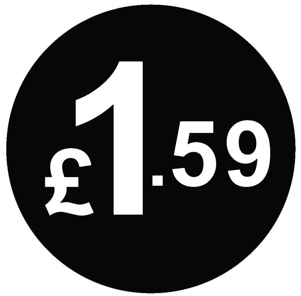 20mm Black Price Point Stickers / Sticky Swing Tag Labels 99p £1 £2 £3 ...