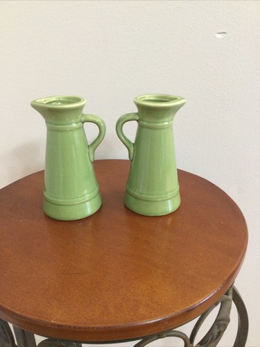 Set Of 2 Mini Green Milk Jug Pitcher Vase Ceramic Fall Decoration Home ...