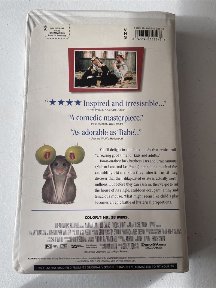 Mouse Hunt 1998 VHS Clamshell Children Comedy Family 96898358538| eBay