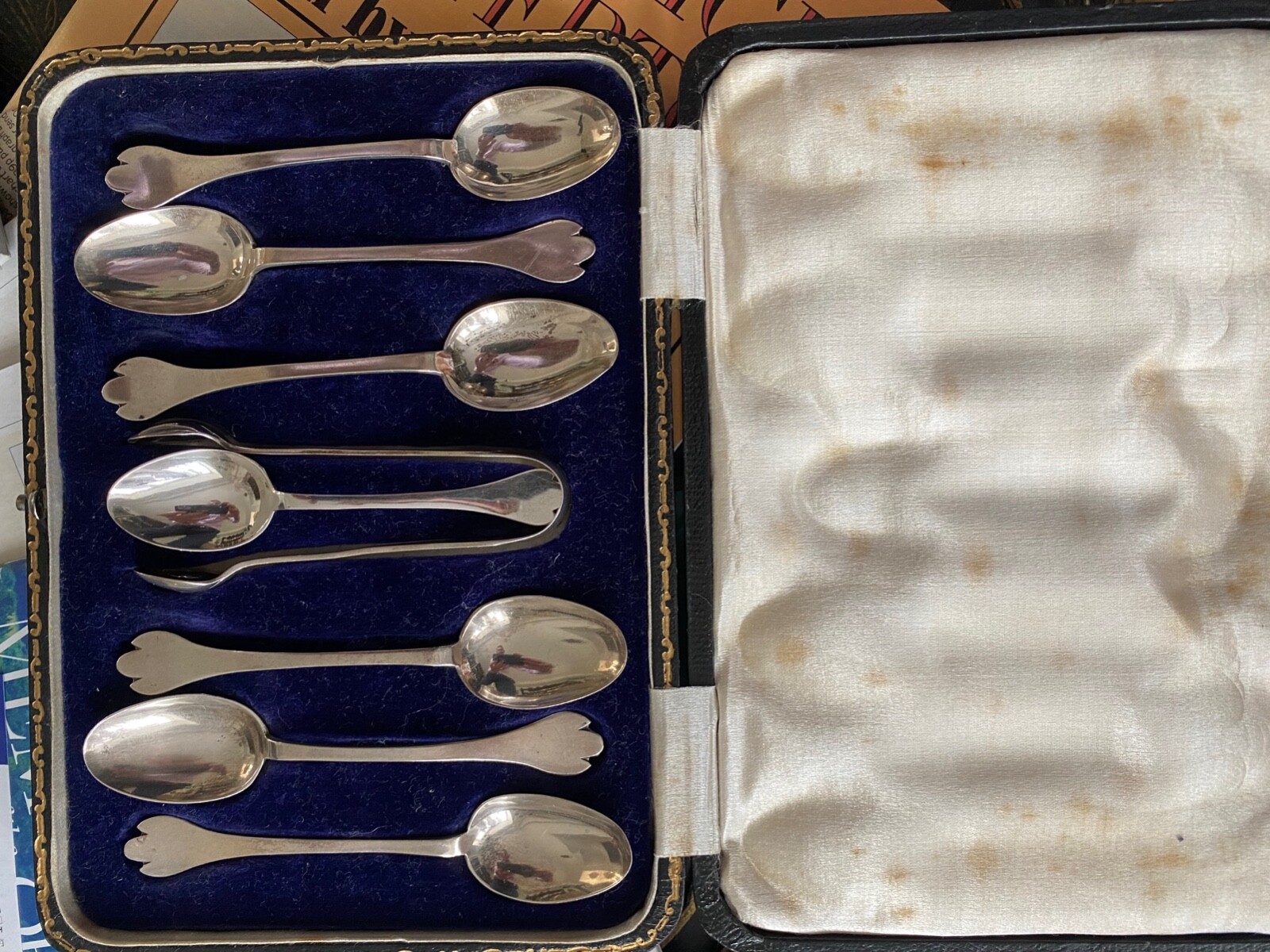 A cased set of six silver teaspoons and tongs, James Dixon & Son ...