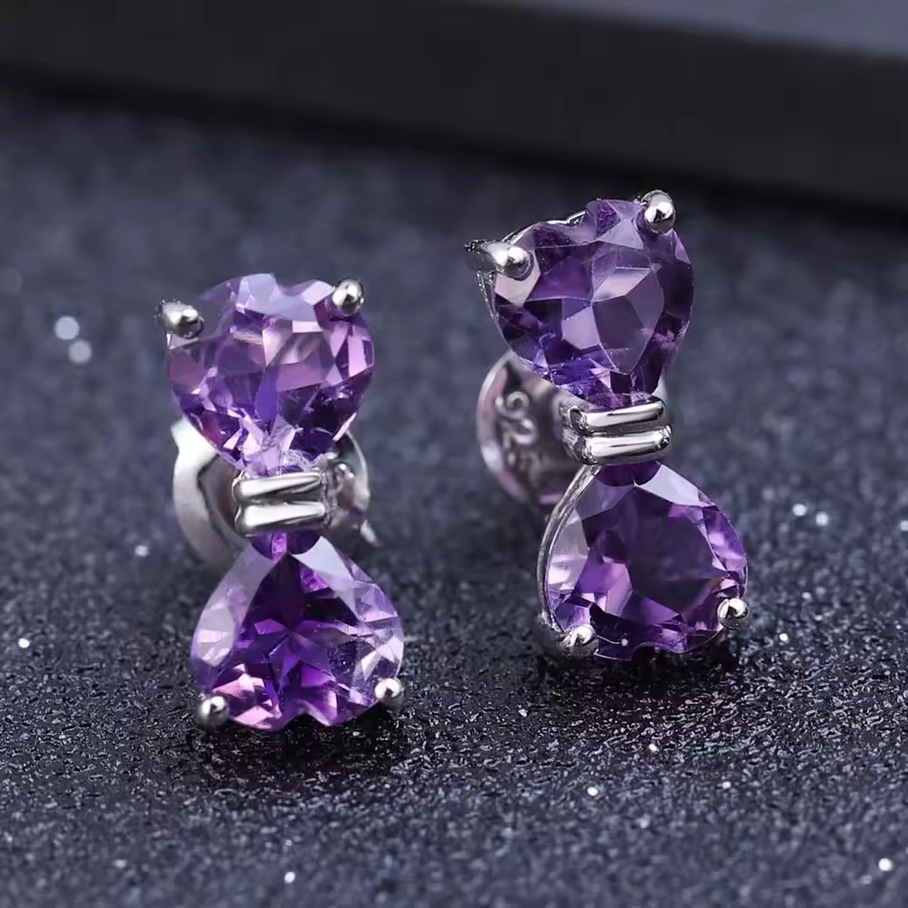 Purple Amethyst 925 Sterling Silver Bow Knot Stud Earrings | eBay