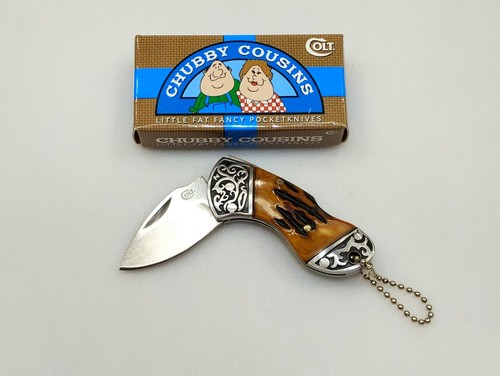 COLT CT703 Chubby Cousins Brown Stag Bone Handle Lockback Key Chain ...
