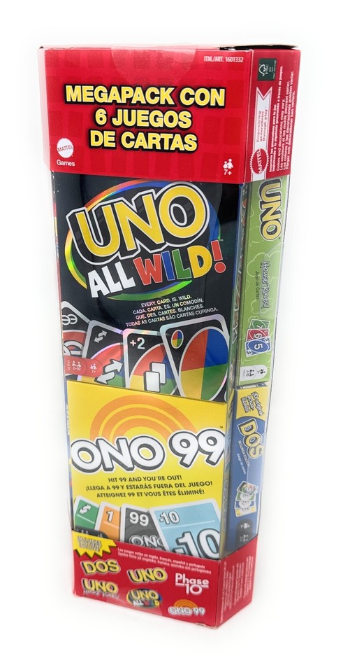 NEW Mattel UNO Mega Pack Ono 99, DOS, Phase 10, UNO All Wild, 6 Card ...