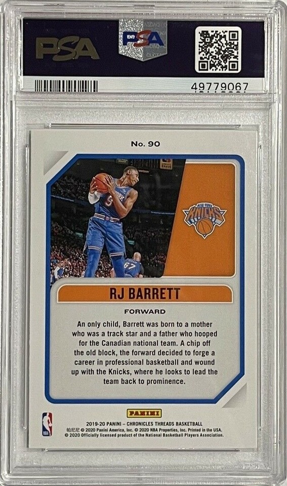 2019-20 Panini Chronicles Threads RJ Barrett RC #90 PSA 10 GEM MT ...