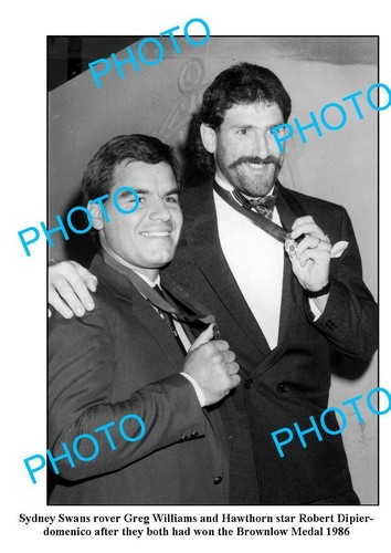 OLD 6 x 4 PHOTO WILLIAMS & DIPPER 1986 BROWNLOW WIN HAWTHORN & SYDNEY ...
