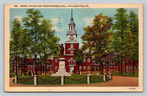 Barry Statue & Independence Hall Philadelphia Pennsylvania PA VTG ...