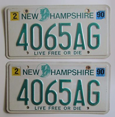 New Hampshire 1990 AGRICULTURE License Plate PAIR NICE QUALITY # 4065AG ...