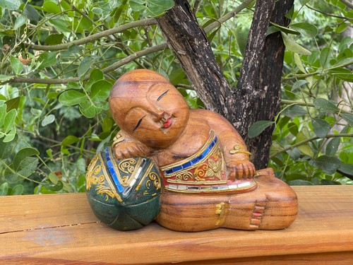 Vintage Carved Solid Wood Good Luck Child Sleeping on a Watermelon ...