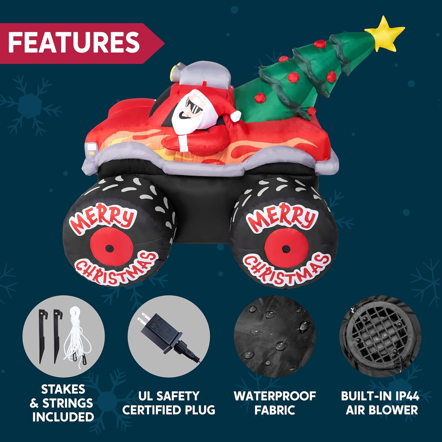 7 FT Long Christmas Inflatable Santa Driving Truck with Christmas Tree ...