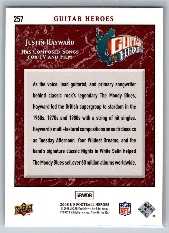 2008 Upper Deck UD Football Heroes Justin Hayward Guitar Heroes #257 | eBay