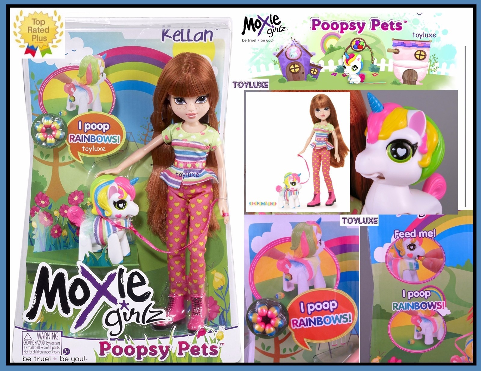 Moxie Girlz Poopsy Pets Doll KELLAN & Fantasy Pet UNICORN Eats & Poops ...