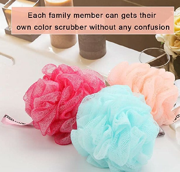 3 PK rainbow color Loofah Bath Sponge Shower Pouf Ball Double Mesh | eBay