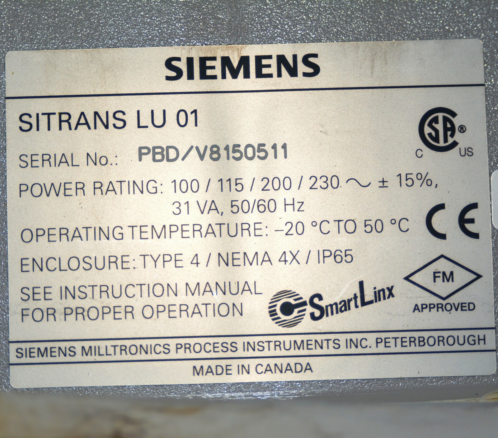 Siemens Milltronics LU 01 Ultrasonic level transmitter 100-230 V | eBay ...