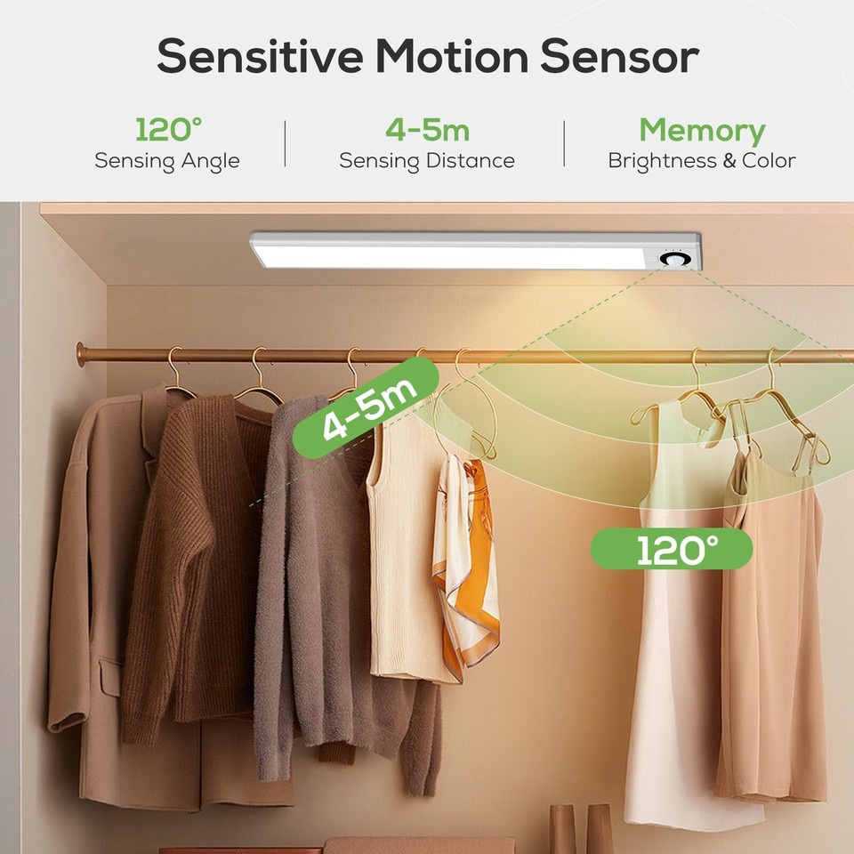 1/2X Wireless LED Cabinet Closet Light PIR Motion Sensor CCT Dimmable ...