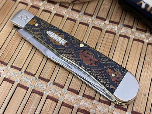 Case XX USA Antique Bone Diamondback Snake Skin 1/500 Trapper Pocket ...
