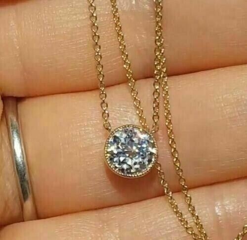 2 Ct Lab-Created Diamond Pendant Necklace Sterling Silver 14k Yellow ...