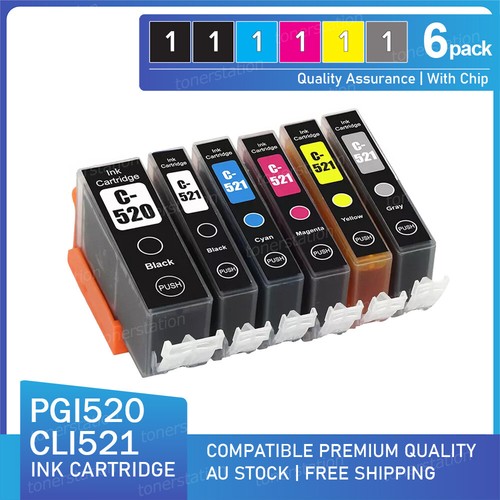 6x Ink PGI-520 BK CLI-521BK/521C/521M/521Y/521GY for CANON Pixma MP980 ...