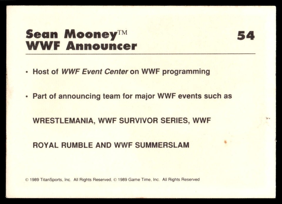 Sean Mooney 1989 Classic WWF #54 Wrestling Card | eBay