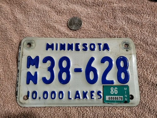 7.25" Vintage 1980s MN Minnesota MOTORCYCLE License Plate 38-628 Cycle ...