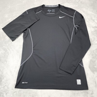 Nike Pro Combat Shirt Mens Large Black Compression Performance Swoosh ...
