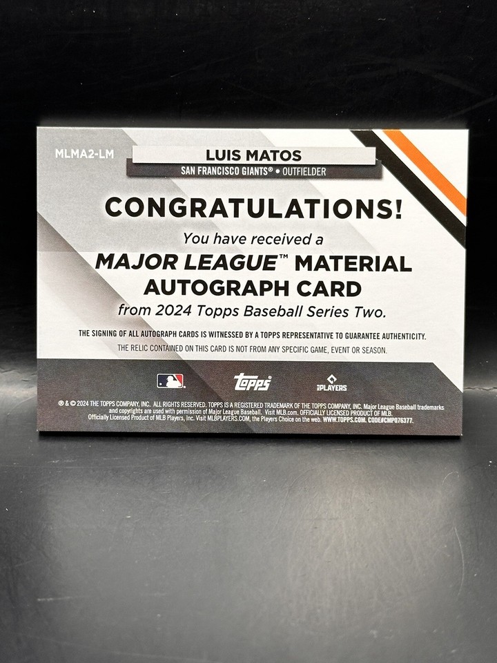 2024 Topps Series 2 Luis Matos Rookie Patch Auto 45/50 Major League ...