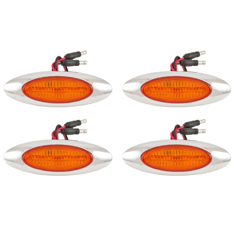 4-1/8" Amber/Red Side Marker Lights 4 LED Chrome Surface Mount ...
