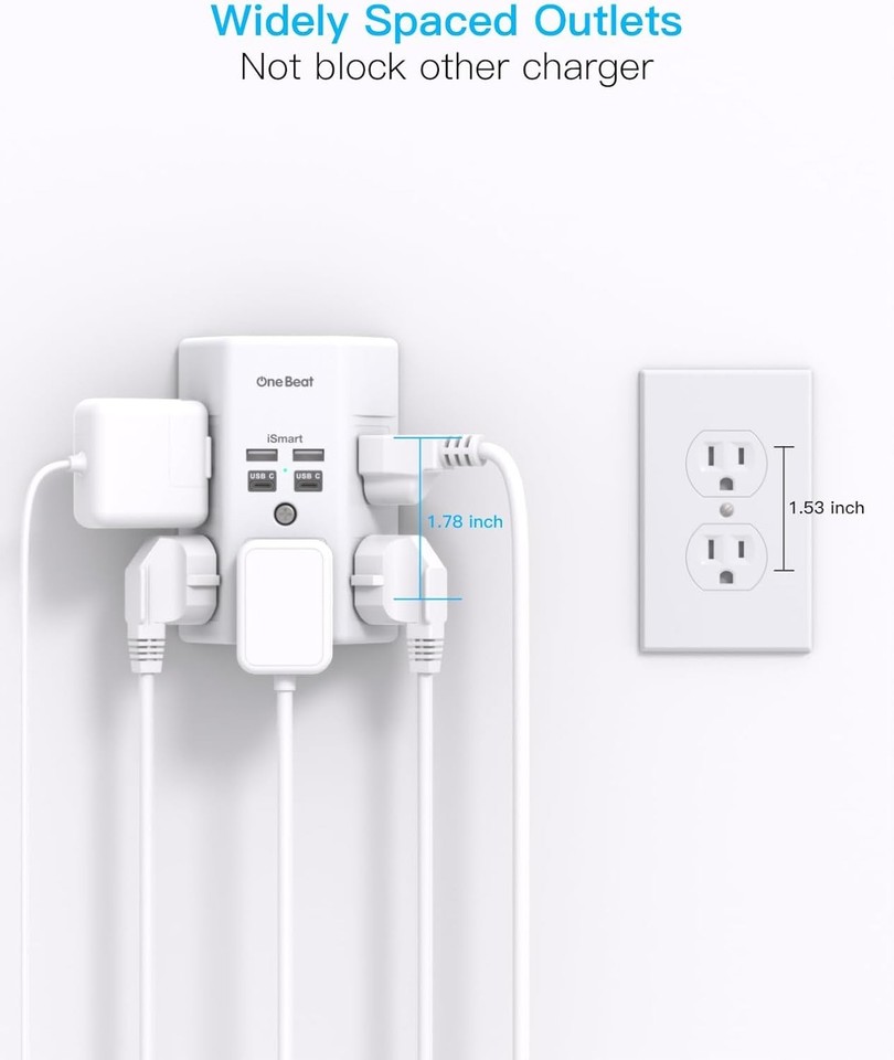 5 Outlet Extender Surge Protector Multi Plug Wall Adapter USB Charger ...