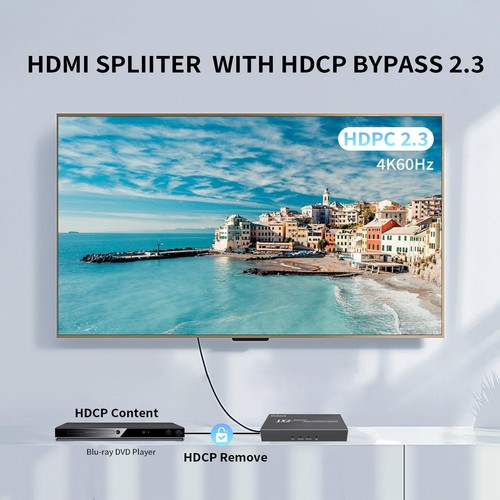 Powered HDMI Splitter 1 in 2 Out 4K@60Hz,HDCP Bypass 2.3 with EDID ...