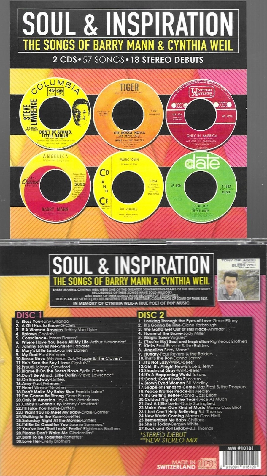 SOUL & INSPIRATION-SONGS OF MANN & WEIL-57 CUTS ON 2 CDS-18 STEREO ...