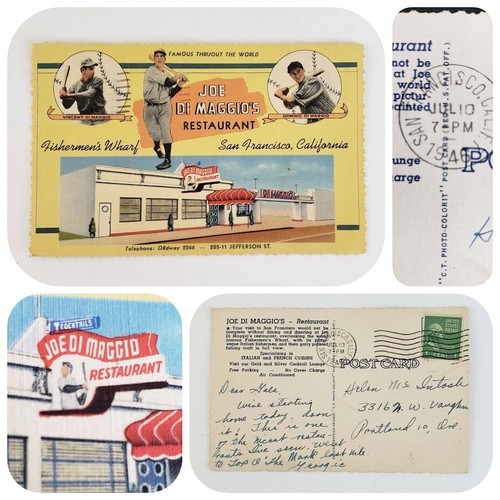 VTG 1940’s Curteich Linen Postcard Yankee Joe DiMaggio Restaurant Joe ...