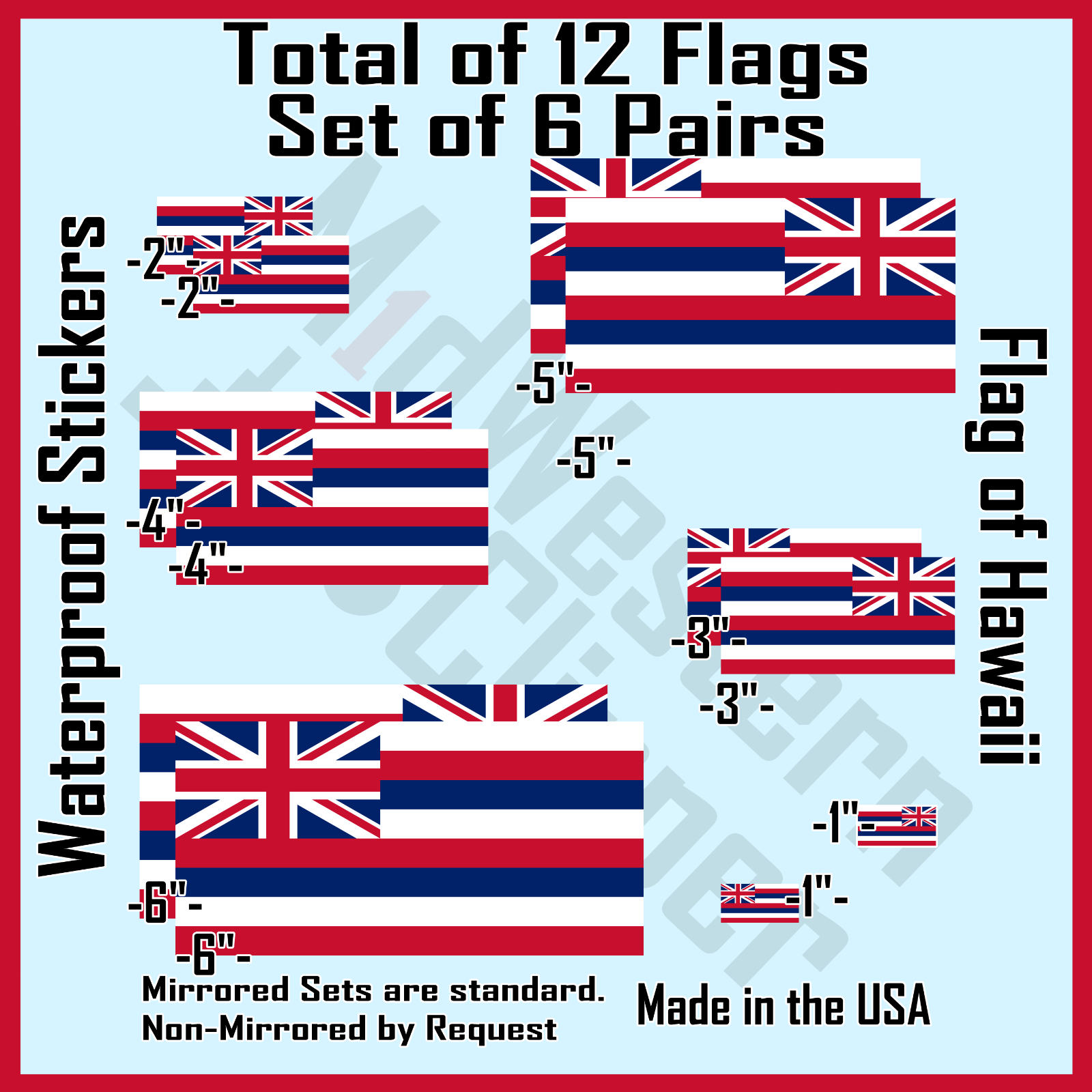 12 Hawaii State Flags Stickers/Decals, waterproof, Mirrored Pairs HI 6 ...