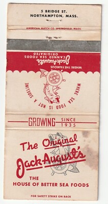MATCHBOOK COVER - JACK AUGUST'S RESTAURANT - NORTHAMPTON MASSACHUSETTS ...