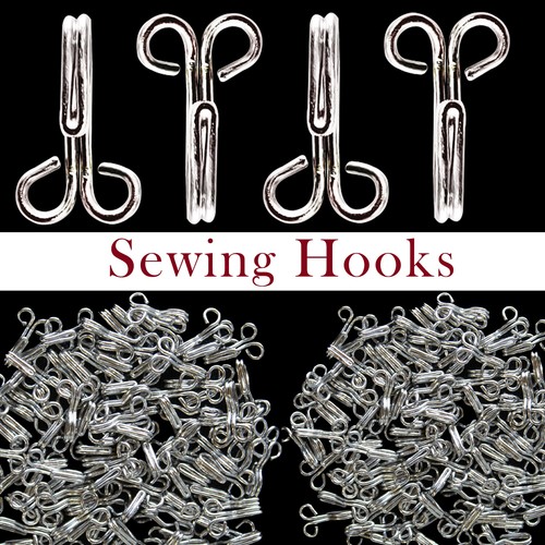 Silver Hooks Sew On Fasteners Sewing Craft Dress Skirt Trouser Bra ...