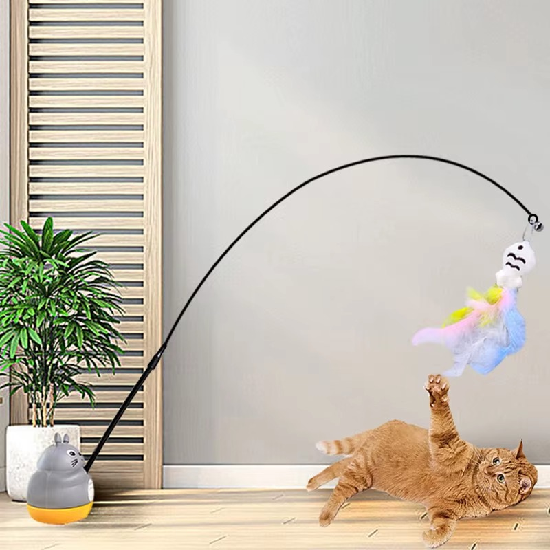 Cat Kitten Toy Feather Wand Stick Cat Teaser Dangle Bell Interactive ...
