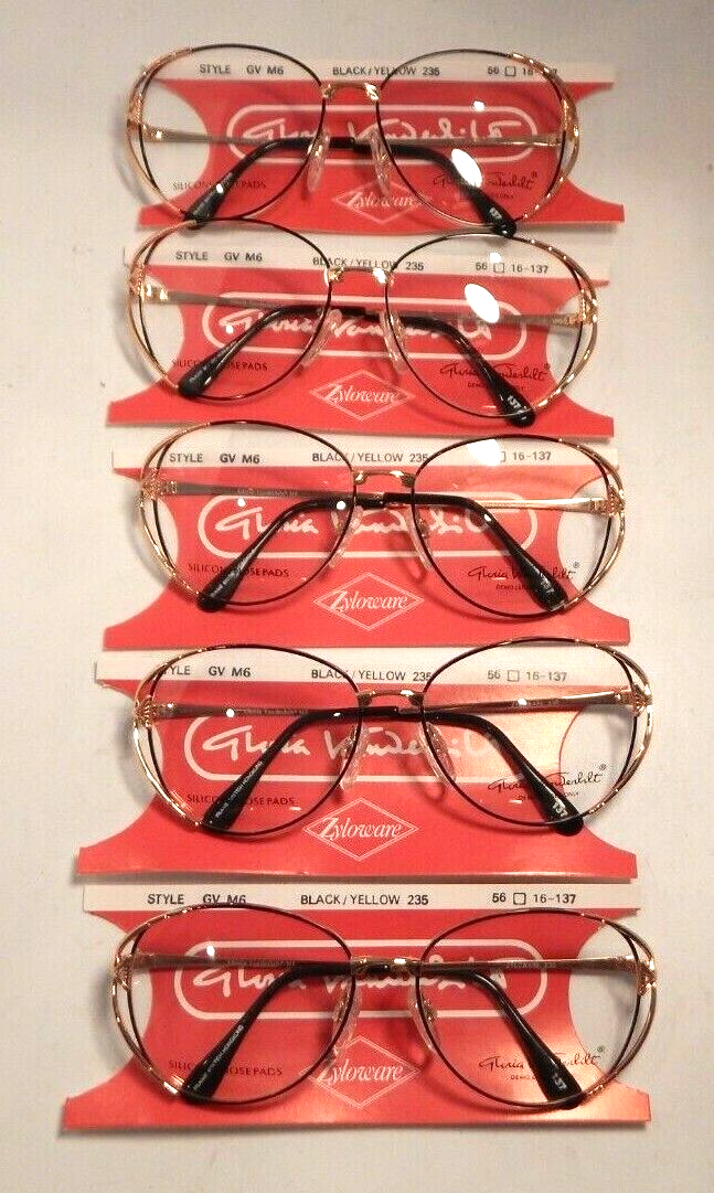 Vintage 5 pc. GLORIA VANDERBILT GV M6 Black/Yellow 56/16 Eyeglass Frame ...