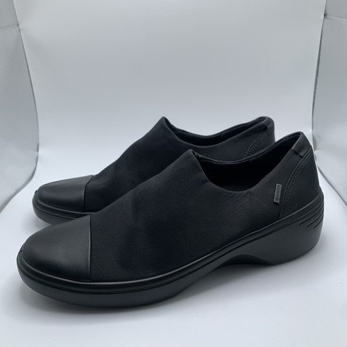 New Women's Ecco Soft 7 Wedge Black Leather Sneakers size 39 US 8-8.5 ...