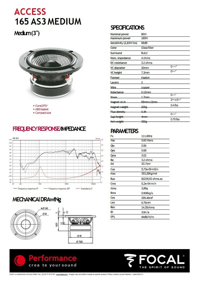 Focal Access Set 4 Coffers Mid Range + Tweeter Tw TN43 Mens 165AS3 ...