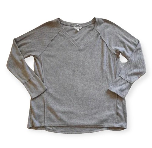 Wildfox Women's L Gray Haley Brushed Top Ribbed Long Sleeve V-Neck ...