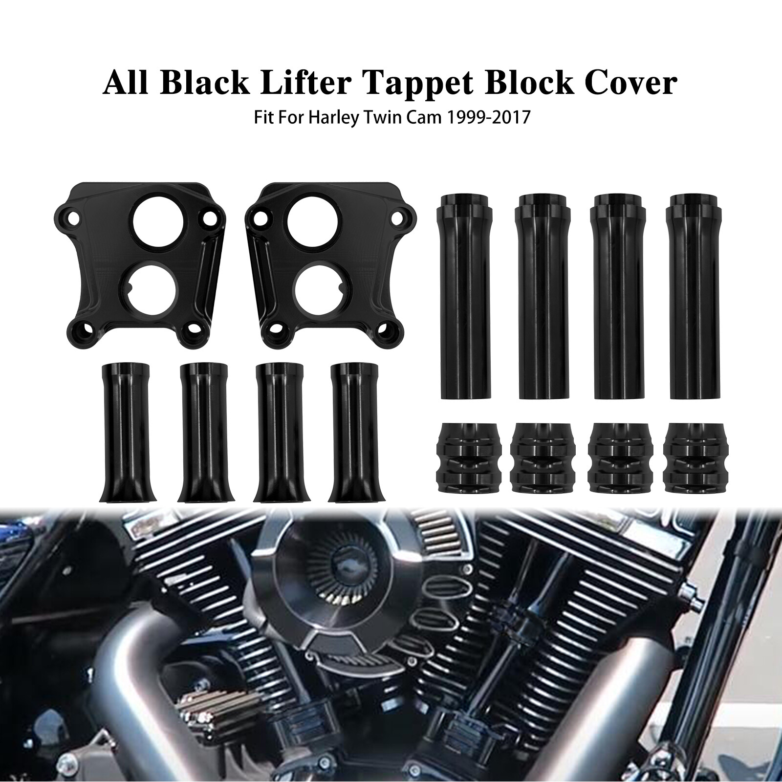 Black Engine Pushrod Tube Lifter Tappet Block Cover Fit For Harley Twin ...