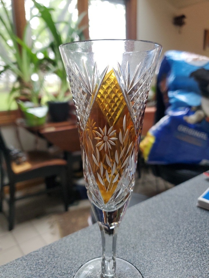 6 Vintage Olenka Champagne Flute Set Amber Cut Glass Crystal. Tarnow ...