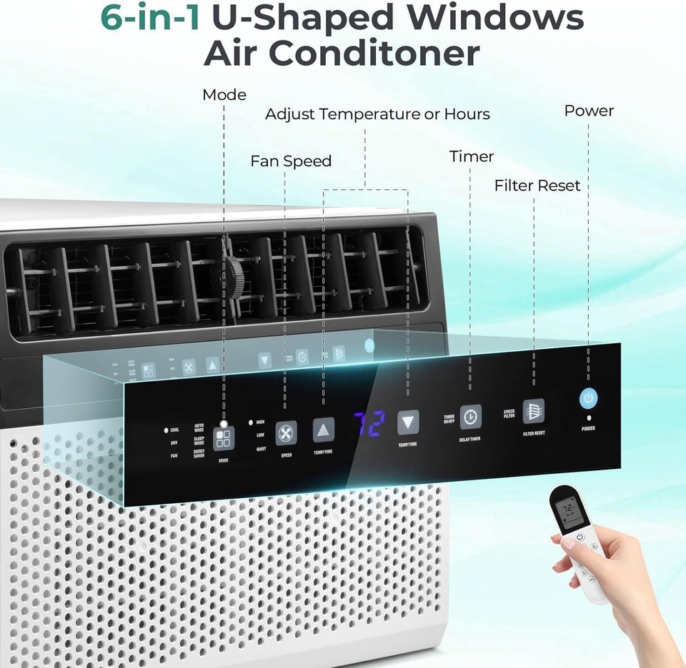 10000BTU U-Shaped Window Air Conditioner with Full Window View,Washable ...