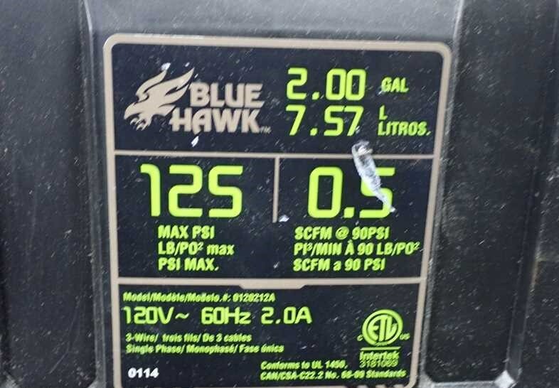 Blue Hawk 0120212A 2Gallon Single Stage Portable Electric 2 Stack Air ...