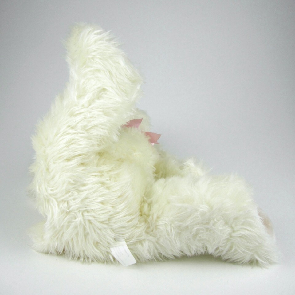 Fluffy White Easter Bunny Rabbit Pink Bow & Nose Sits 13" Plush Stuffed ...