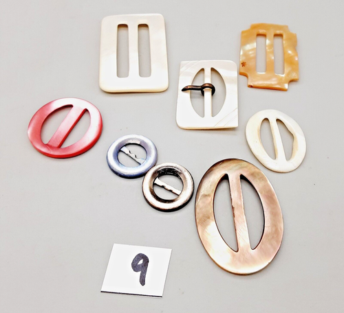 8 Vintage Carved Mother of Pearl Shell Belt Buckles Abalone, Grey Cream ...